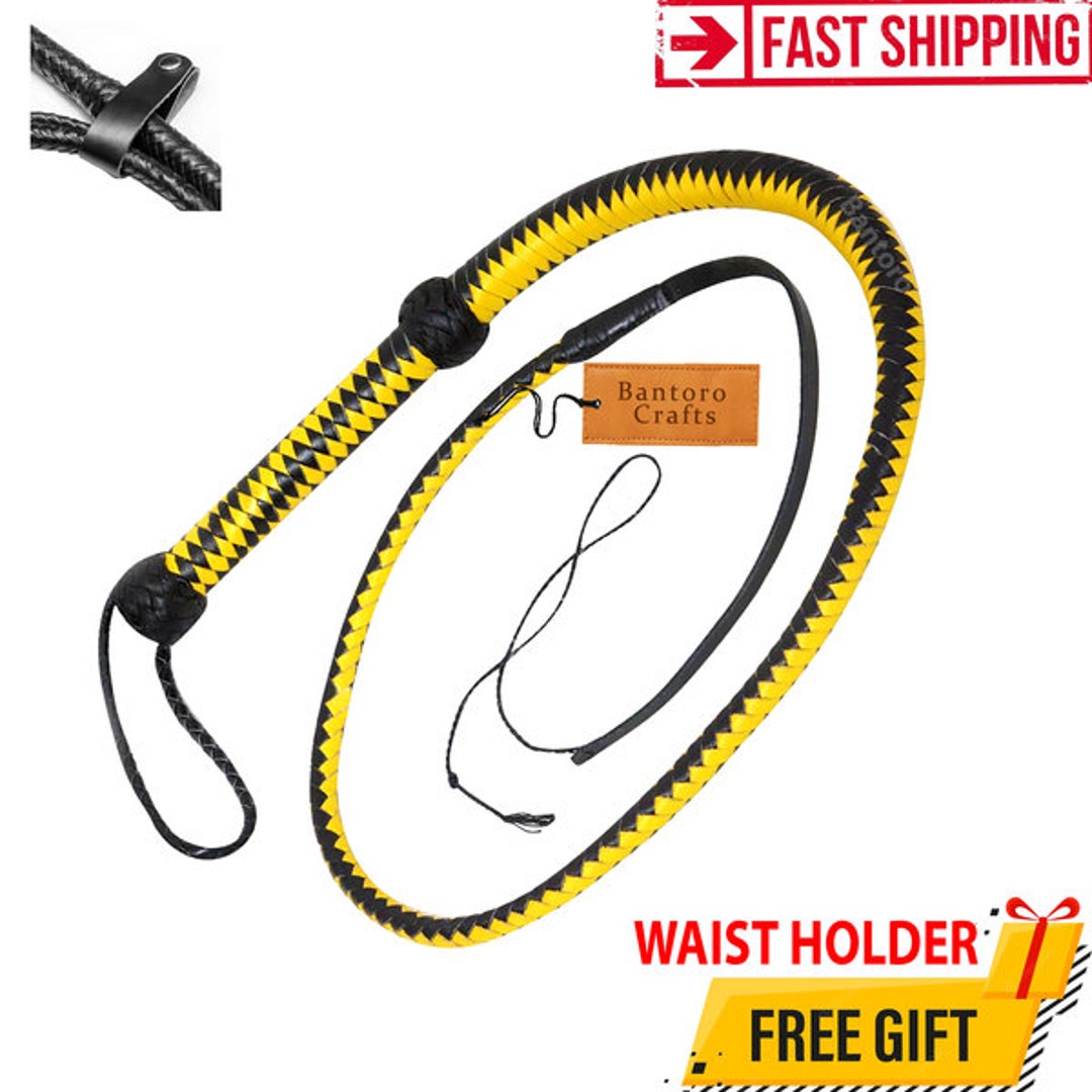 Black and Yellow Genuine Leather Whip 4 Feet 1.21 Meter Length 12 ...