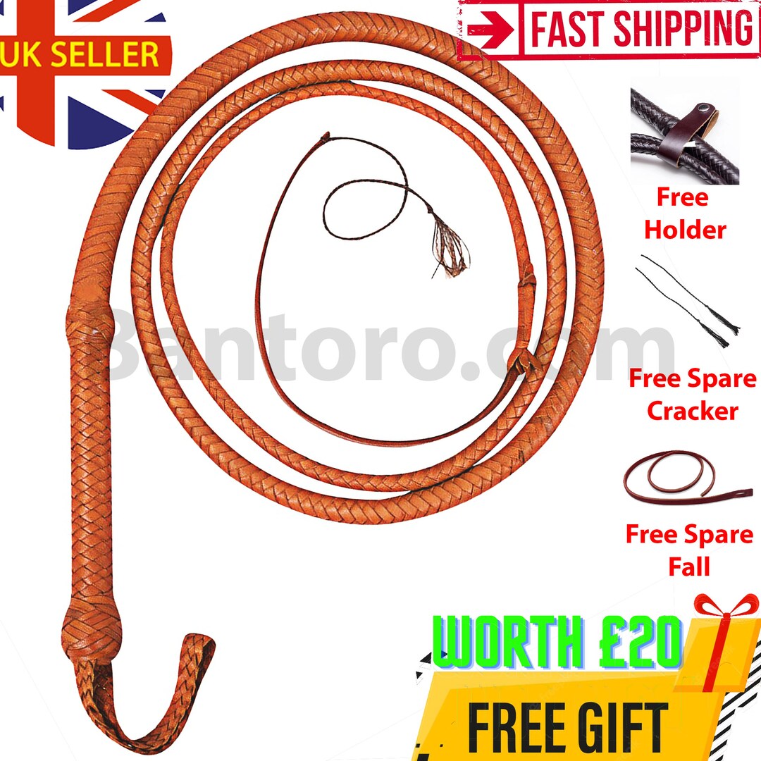 4 to 24 Feet Kangaroo Leather Bull Whip 16 Plaits Leather Bullwhip ...