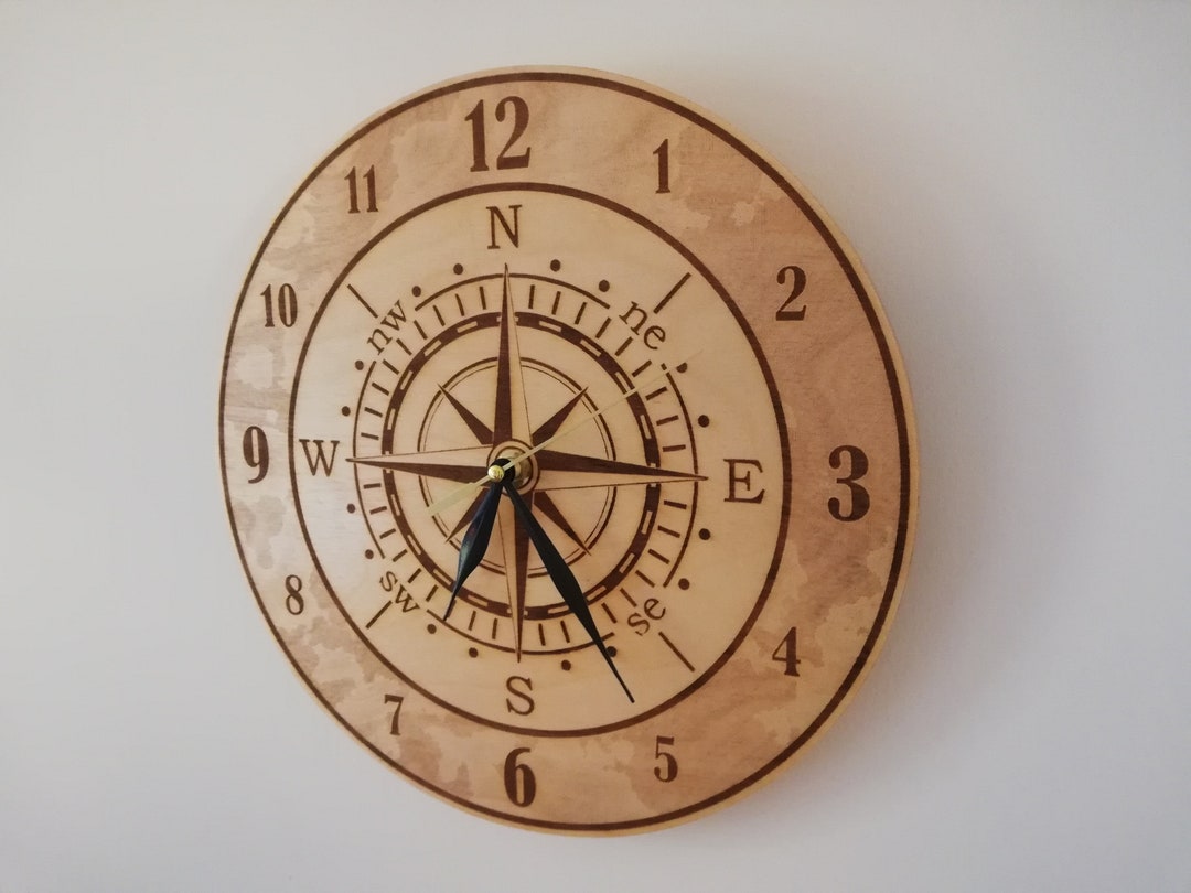COMPASS Wall Clock, Handcut Wall Decor, Wall Hanging, Gift for Him ...