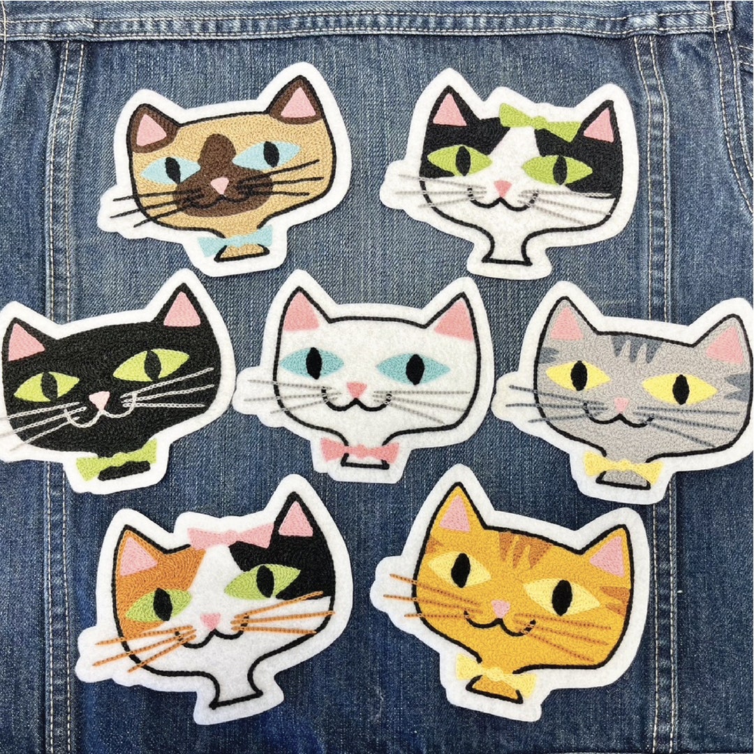 Retro Style Kitty Cat Patch With Bow Customizable Chainstitched Iron-on ...