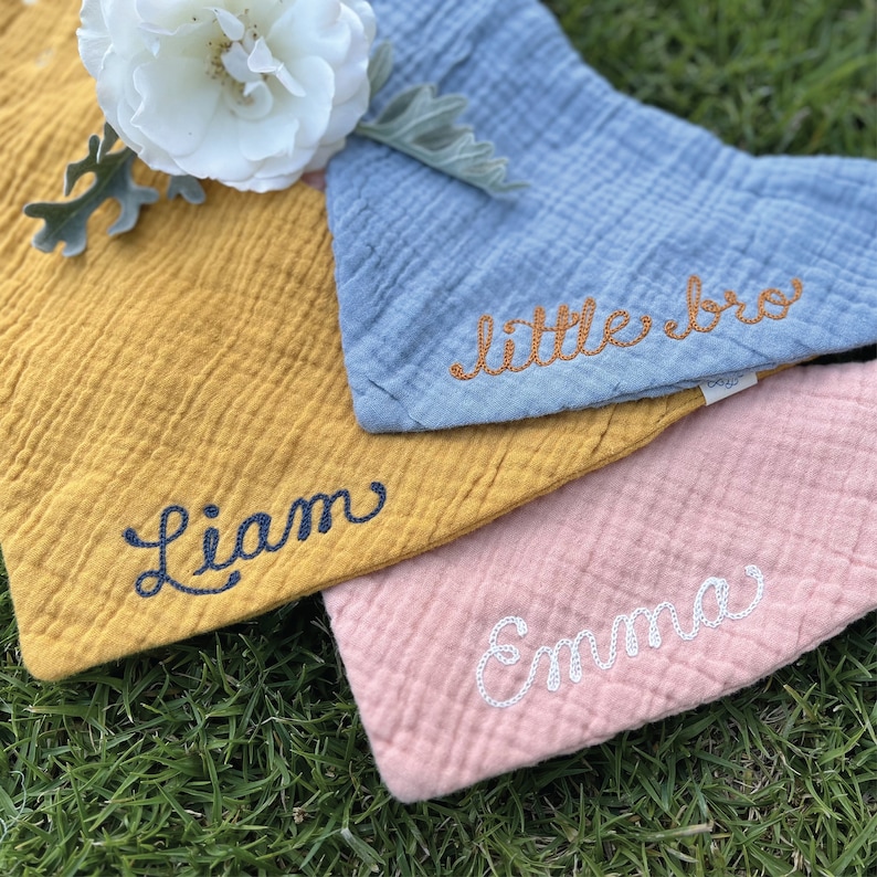 Custom Baby Bib Embroidered With Script Name Chainstitched Cotton ...