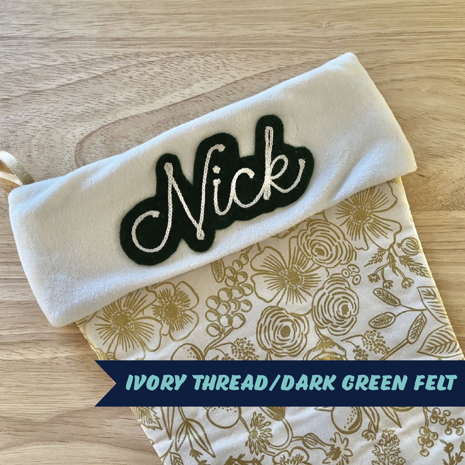 Name Patch With Cursive Script Font for Christmas Stocking | Handmade Chainstitch Embroidery ...