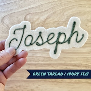 Name Patch With Cursive Script Font for Christmas Stocking | Handmade Chainstitch Embroidery ...