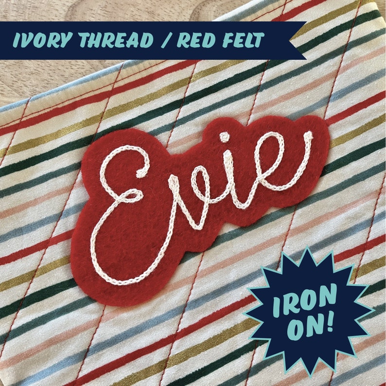 Name Patch With Cursive Script Font for Christmas Stocking | Handmade Chainstitch Embroidery ...