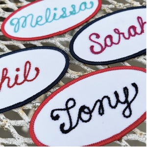 Custom Oval Name Tag Patch With Retro Chainstitched Script Iron On