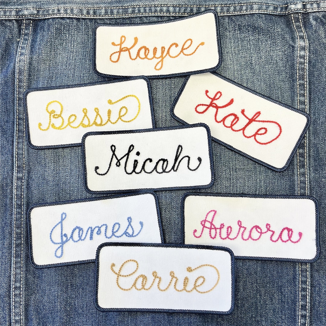 Custom Chainstitched Retro Name Tag Patch - Iron-on White Rectangular ...