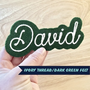 Name Patch With Cursive Script Font for Christmas Stocking | Handmade Chainstitch Embroidery ...