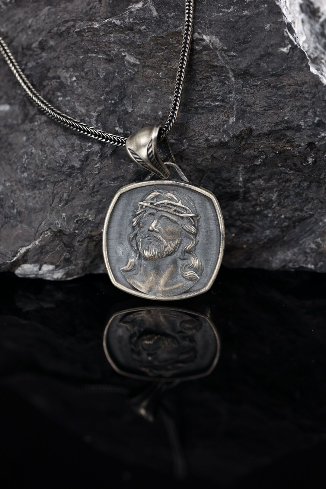 Jesus Christ Men Necklace,sterling Silver Jesus Christ Pendant,oxidized ...