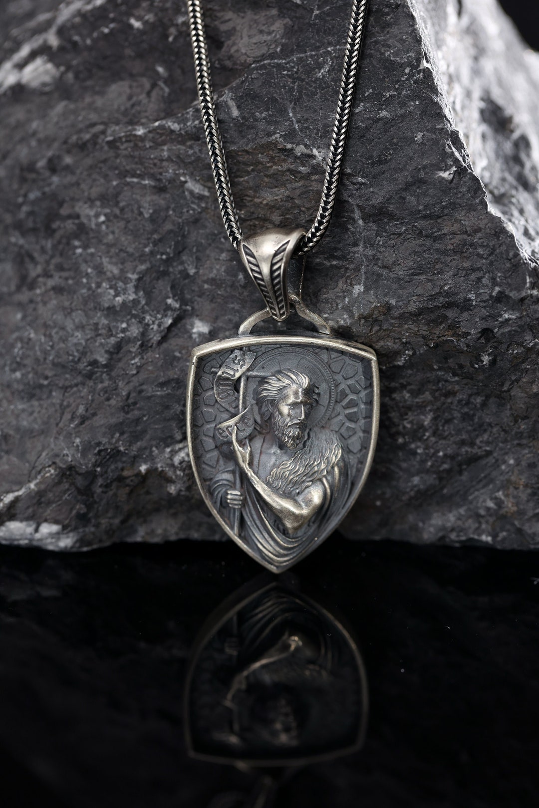 Silver Saint John the Baptist Necklace Men,christian Religious Saint ...