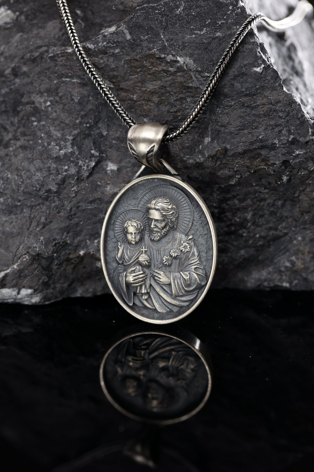 St Joseph Men Necklace,925 Sterling Silver Saint Joseph Pendant ...