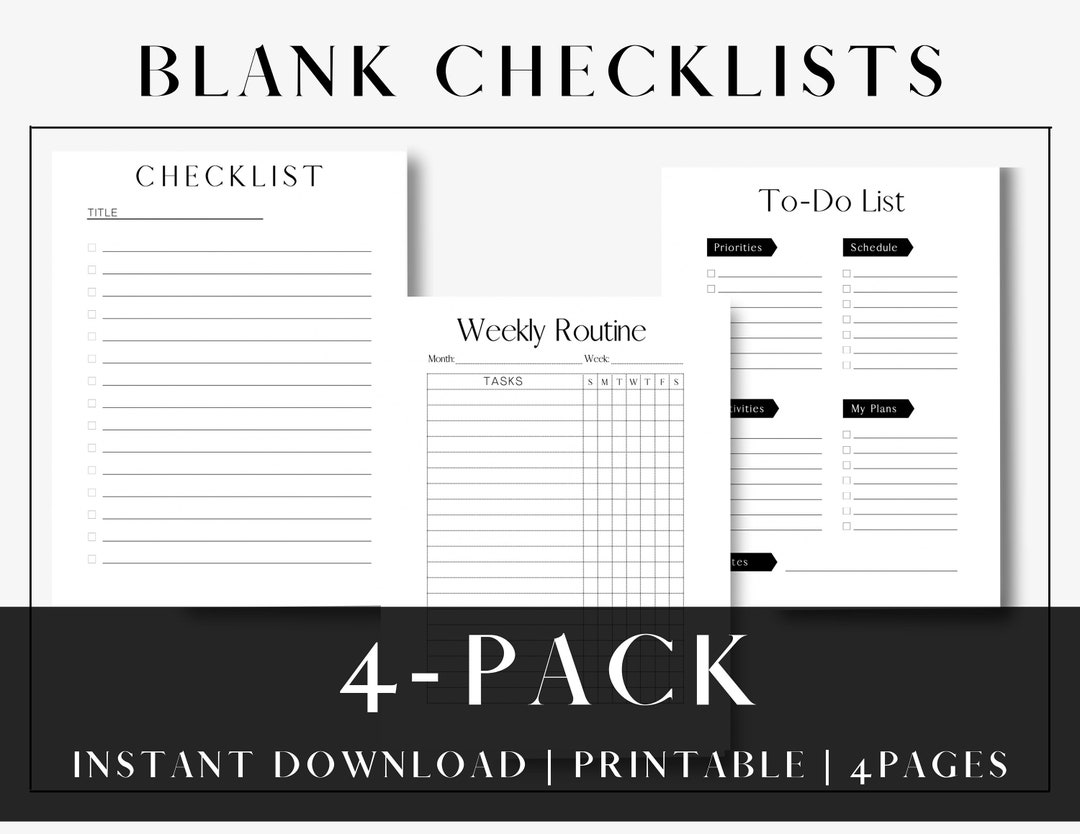 Blank Printable Checklists, Weekly Routine Planner Printable, Checklist ...