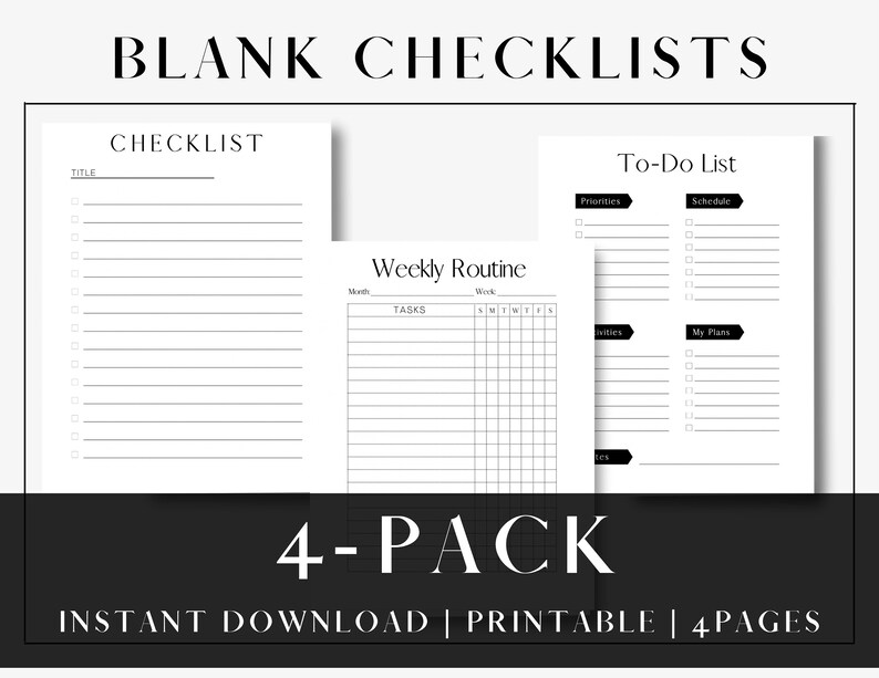 Blank Printable Checklists, Weekly Routine Planner Printable, Checklist ...