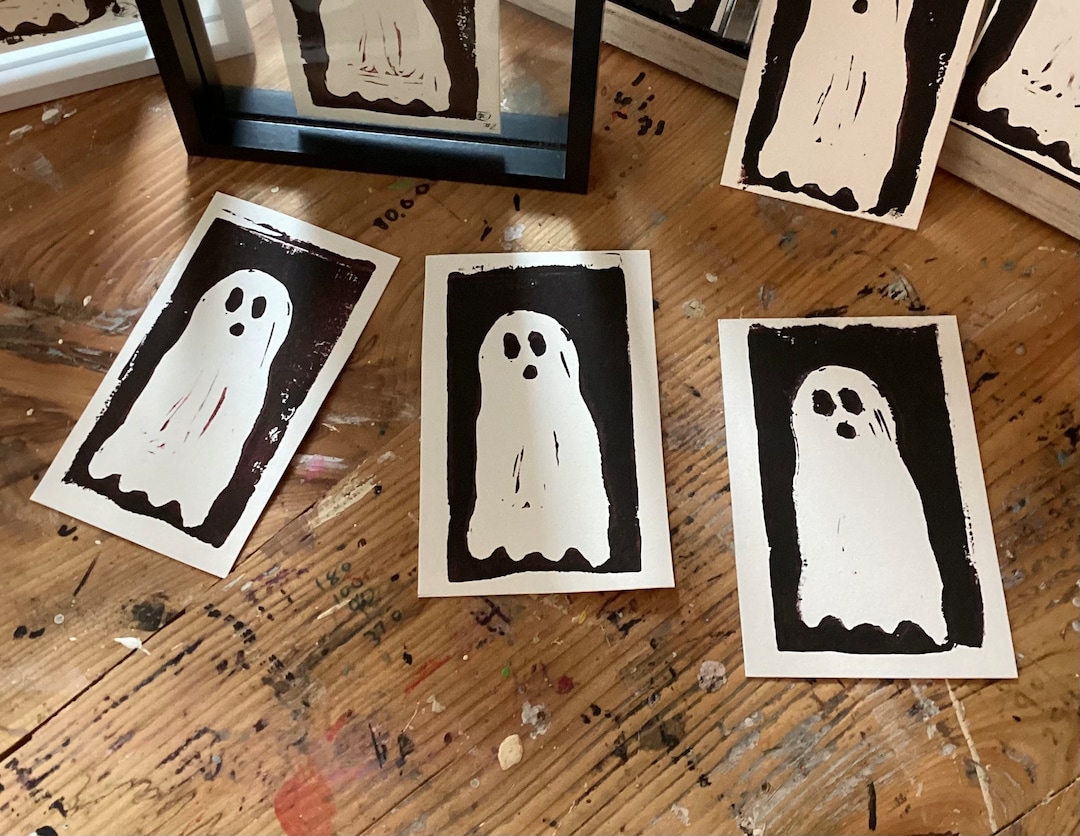 Mini Ghost Linocut Prints - Etsy