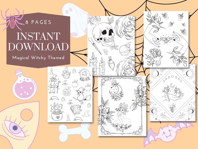 Magical Witchy Coloring Pages - Etsy