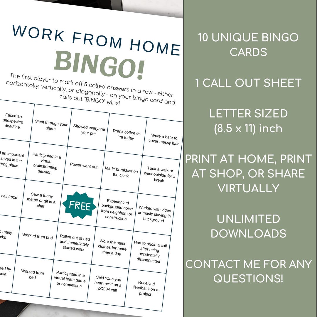 Work From Home Bingo, Virtual Office Game, Zoom Bingo, Work Party Game ...