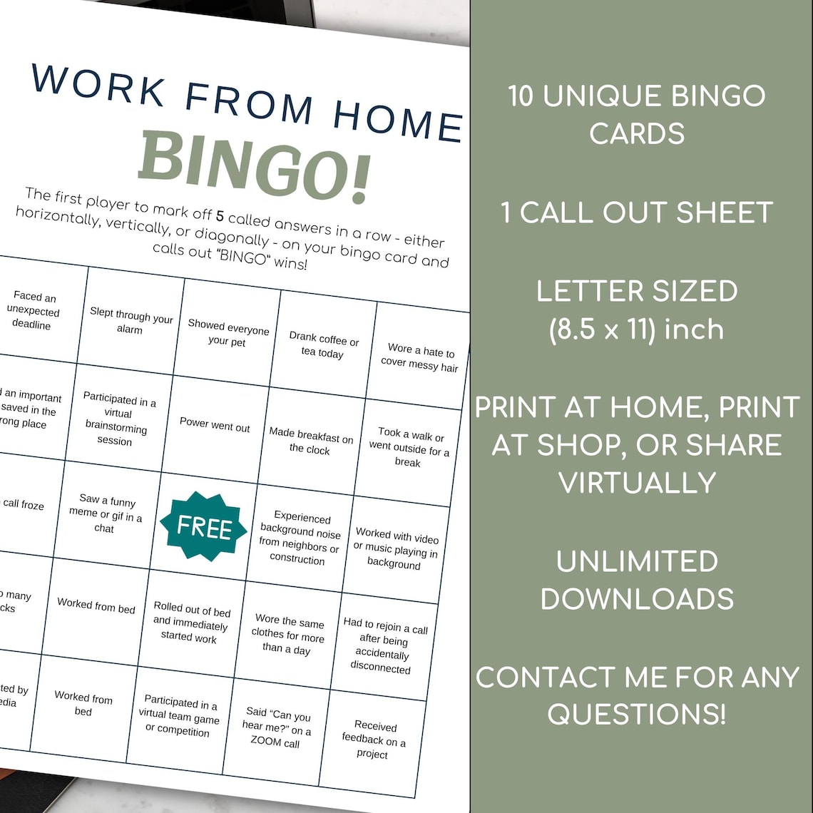 Work From Home Bingo, Virtual Office Game, Zoom Bingo, Work Party Game ...