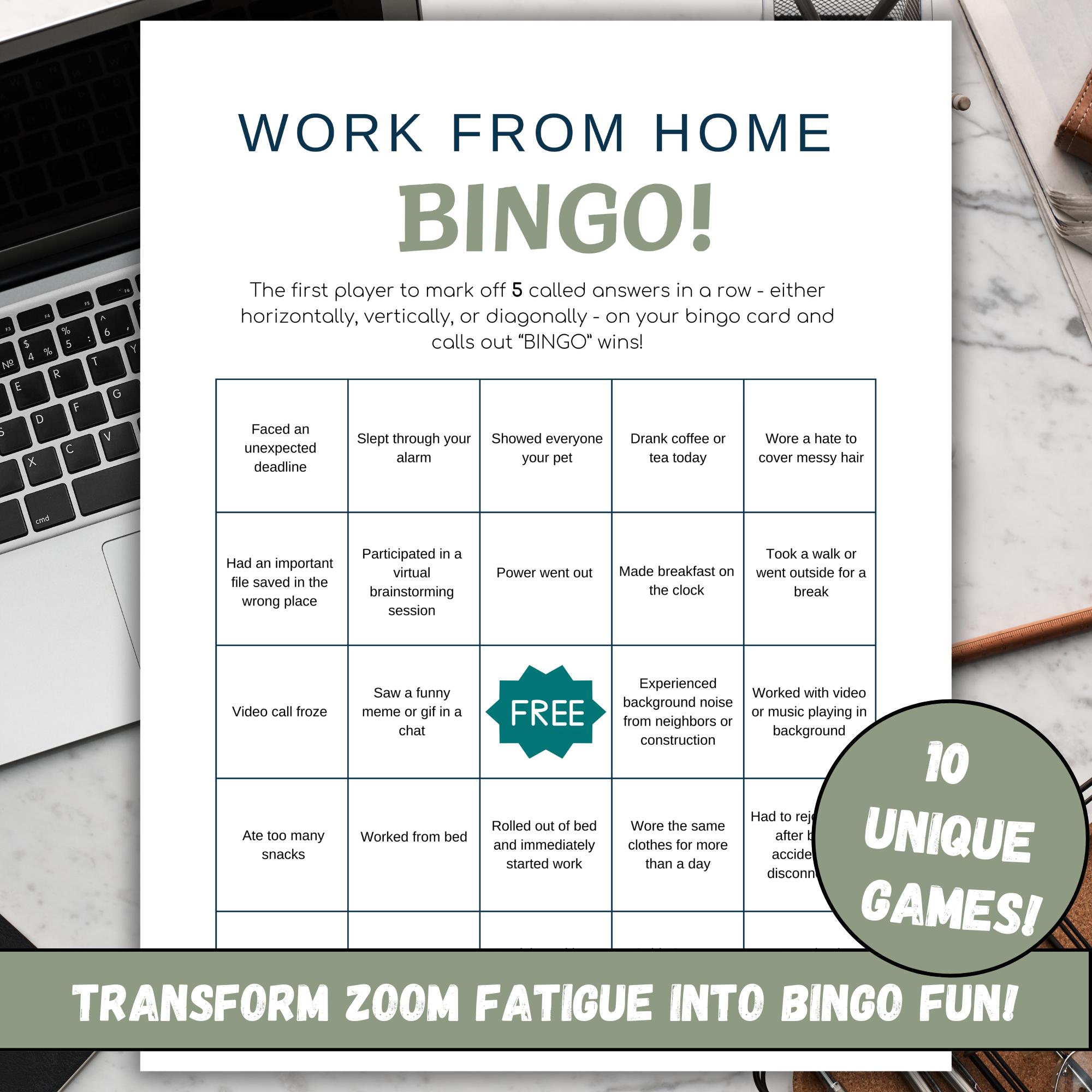 Work From Home Bingo, Virtual Office Game, Zoom Bingo, Work Party Game, Work From Home Game, Fun ...