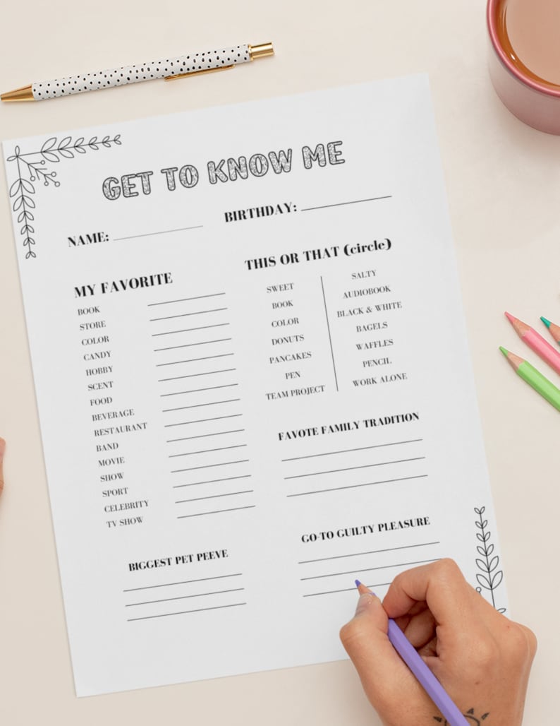 Get to Know Me Survey, Coworker Questions, Favorites Quiz, Employee ...