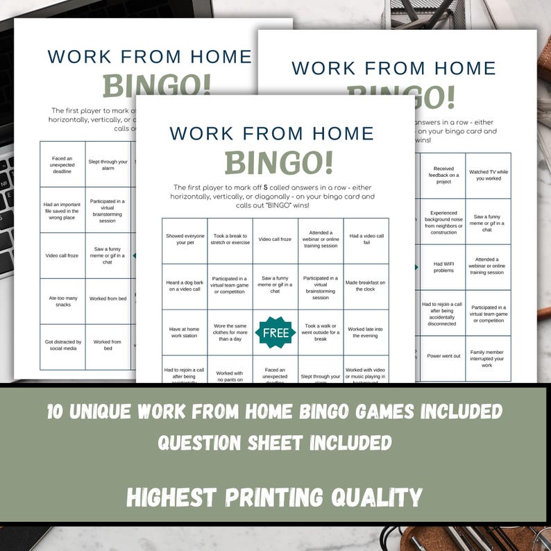 Work From Home Bingo, Virtual Office Game, Zoom Bingo, Work Party Game, Work From Home Game, Fun ...