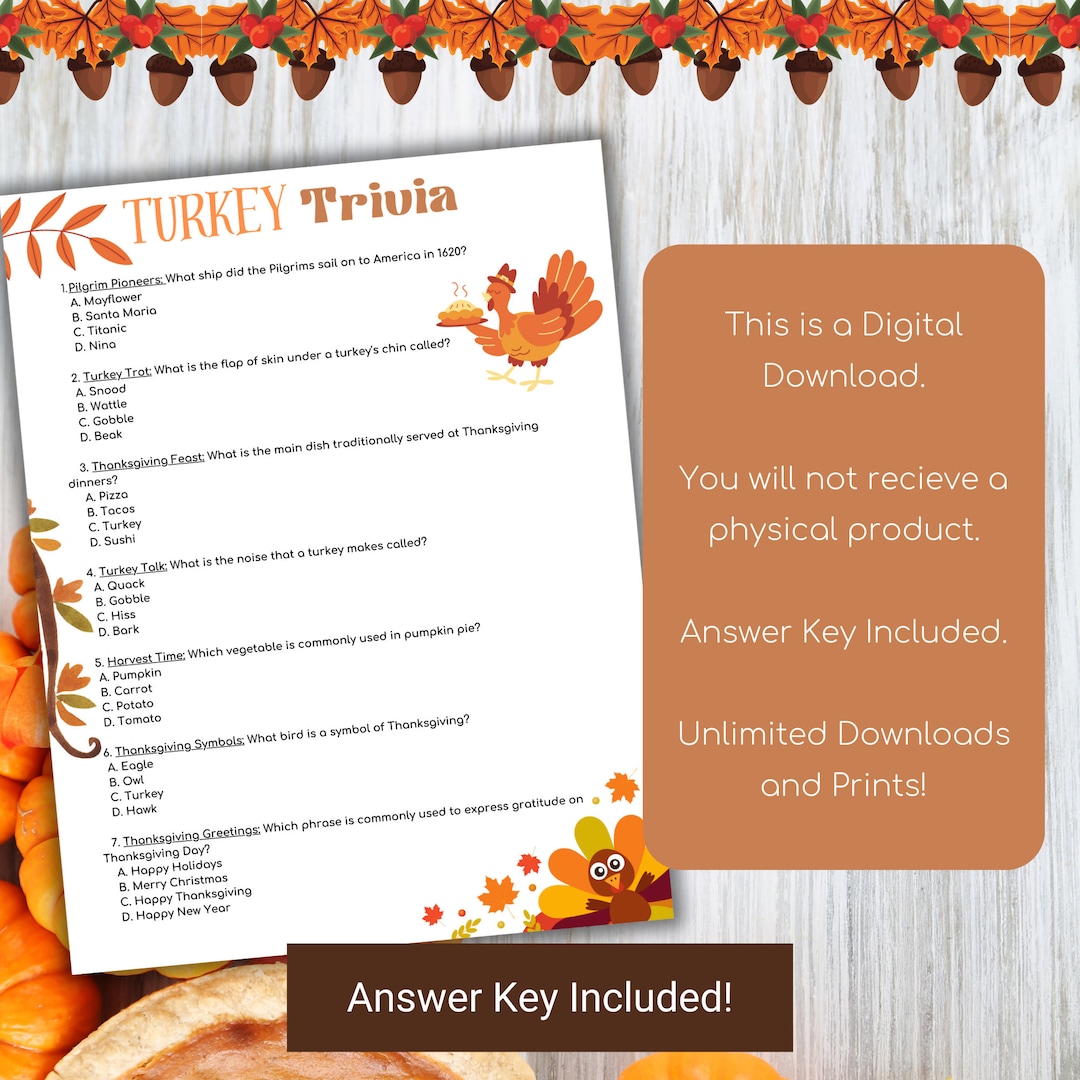 Thanksgiving Trivia, Thanksgiving Game, Kids Thanksgiving Game, Turkey ...