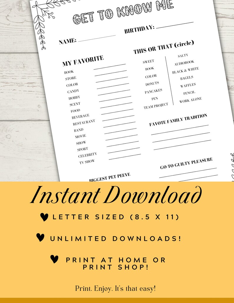 Get to Know Me Survey, Coworker Questions, Favorites Quiz, Employee ...