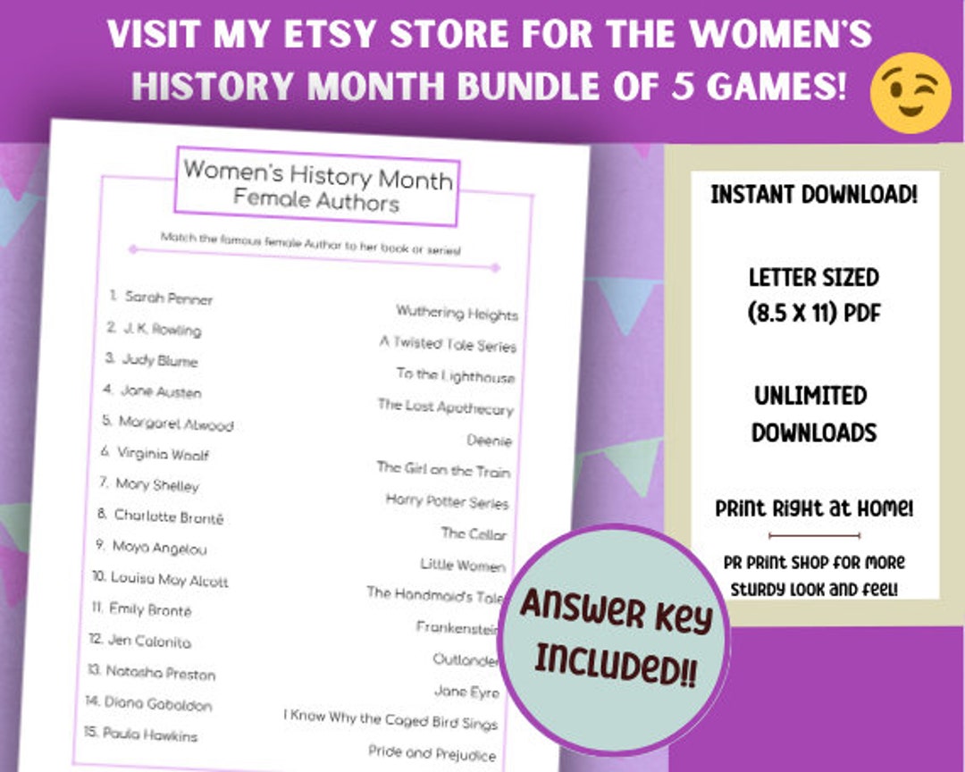 Women's History Month Game, Famous Women Authors, International Women's ...