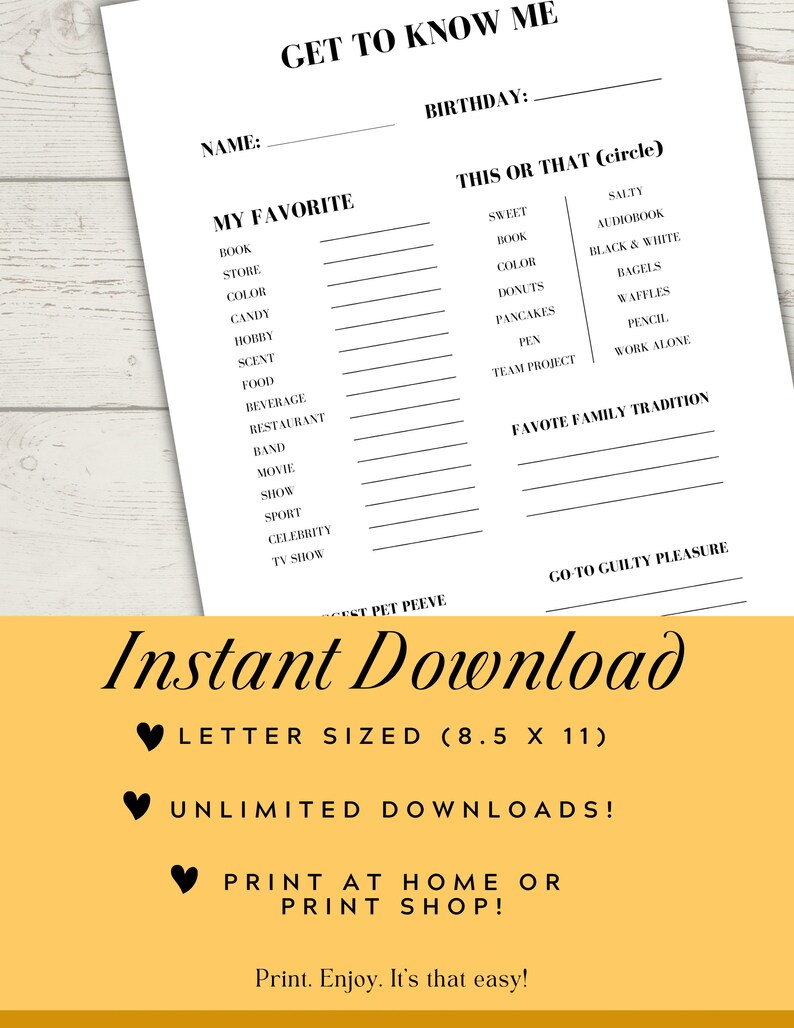 Get to Know Me Survey, Coworker Questions, Favorites Quiz, Employee ...