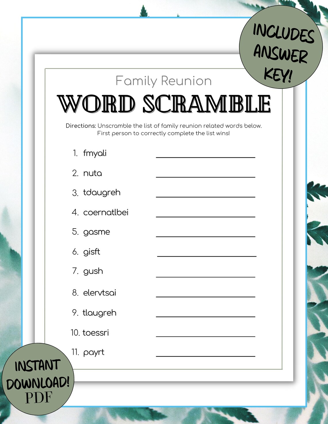 Family Reunion Icebreaker, Family Reunion Game, Printable Family ...