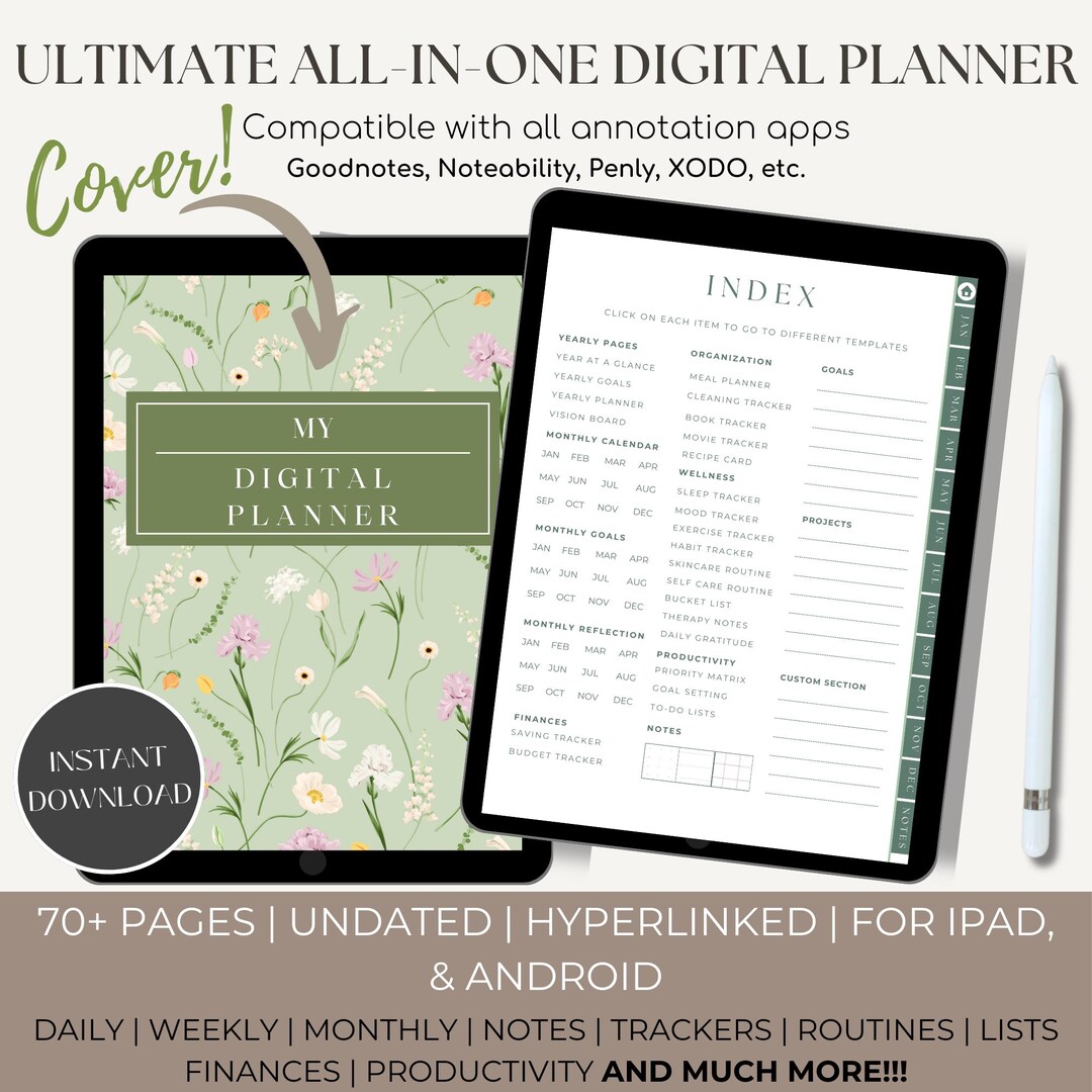 Digital Planner Undated, iPad & Android Planner, Goodnotes Planner ...