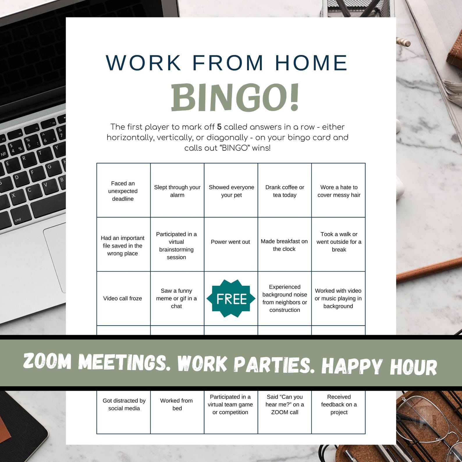 Work From Home Bingo, Virtual Office Game, Zoom Bingo, Work Party Game ...