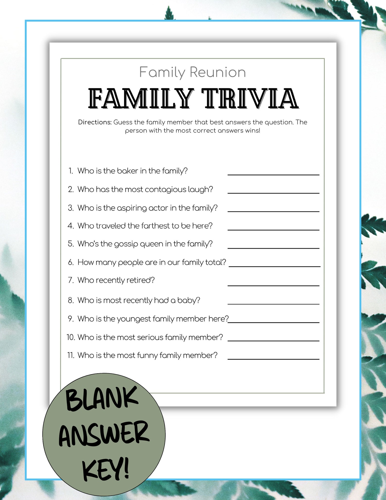 Family Trivia Game, Family Reunion Icebreaker, Family Reunion Game ...