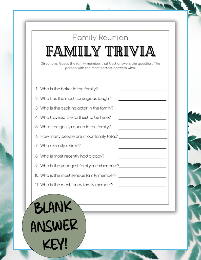 Family Trivia Game, Family Reunion Icebreaker, Family Reunion Game ...