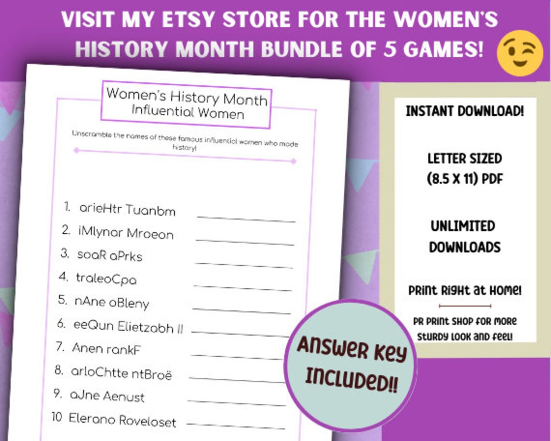 Women's History Month, Women's History Month Game, Women History Quiz ...