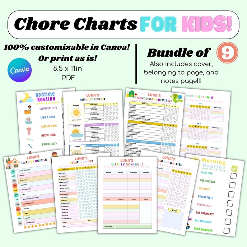 Editable Chore Chart for Kids | Printable | Kids Daily Weekly ...
