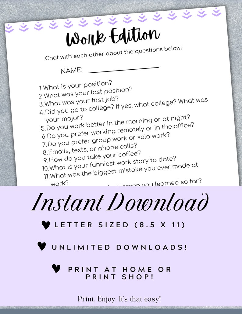 Get to Know Me Survey, Coworker Questions, Favorites Quiz, Employee ...