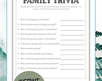 Family Trivia Game Printable Family Reunion Party Games - Etsy