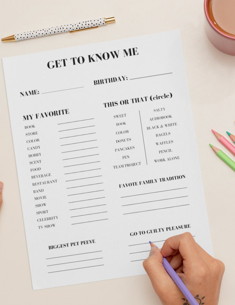 Get to Know Me Survey, Coworker Questions, Favorites Quiz, Employee ...