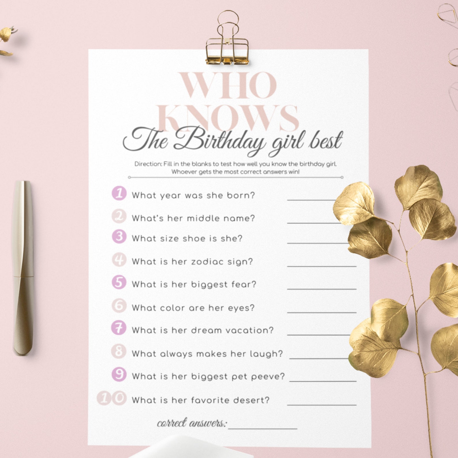 Birthday Games for Her Printable Modern Birthday Party Games for Women ...