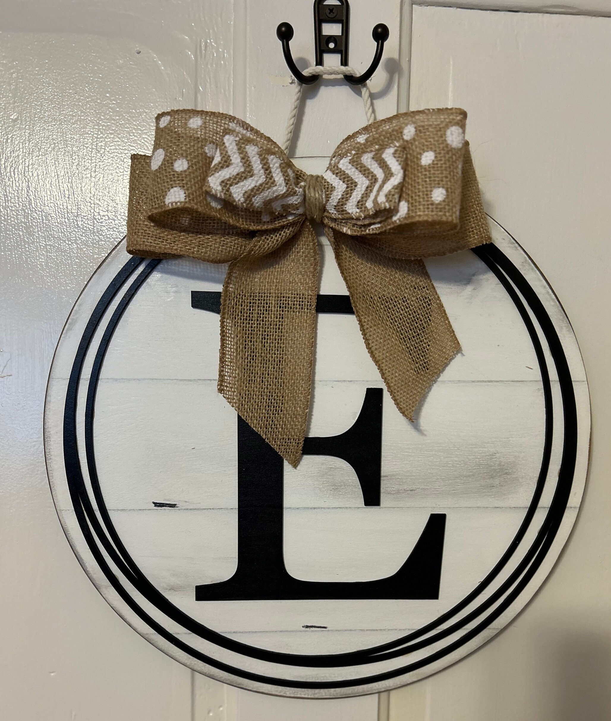 Monogram Initial Door Hanger, Simple Door Hanger, Wooden Front Door ...