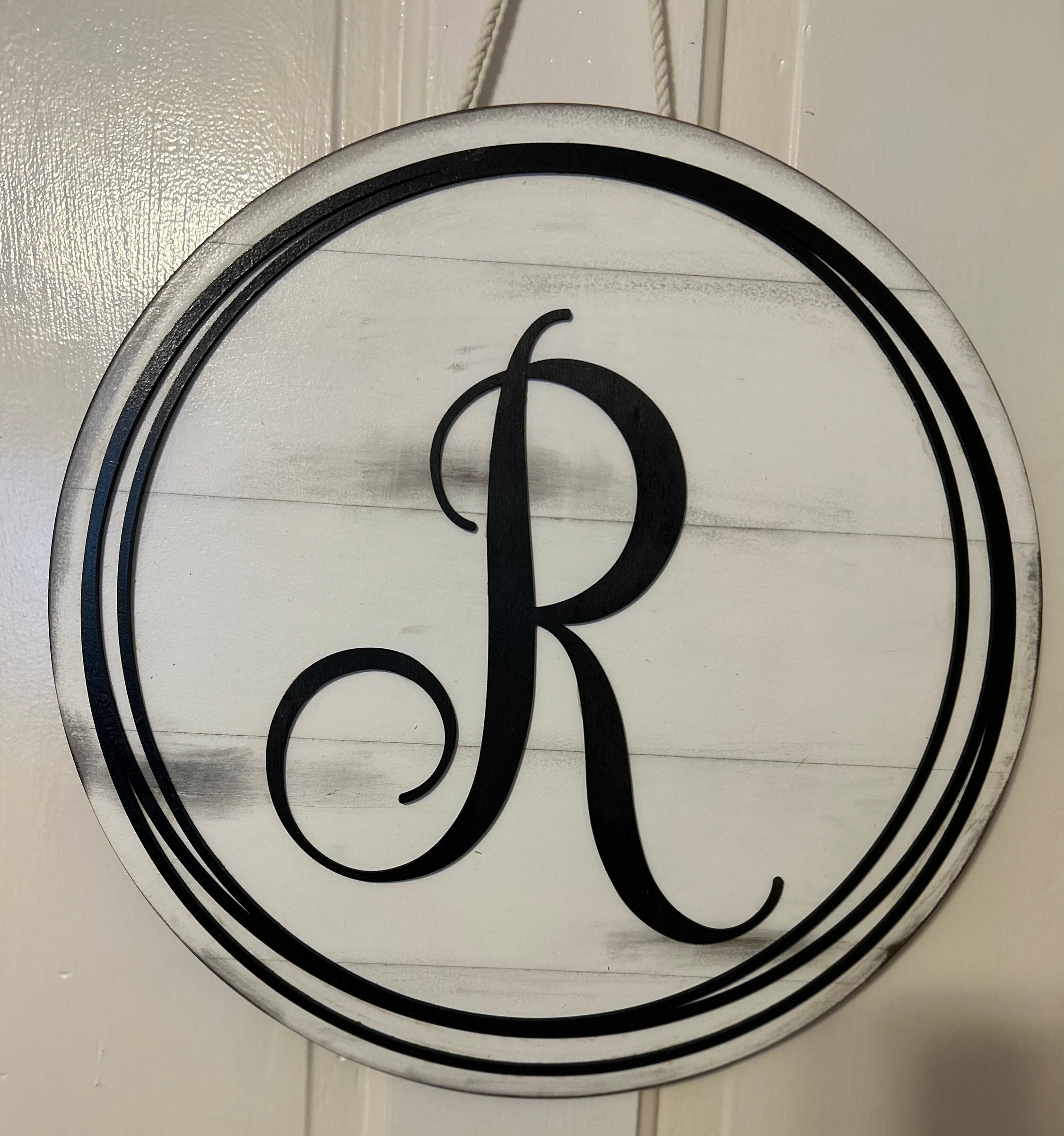 Monogram Initial Door Hanger, Simple Door Hanger, Wooden Front Door ...