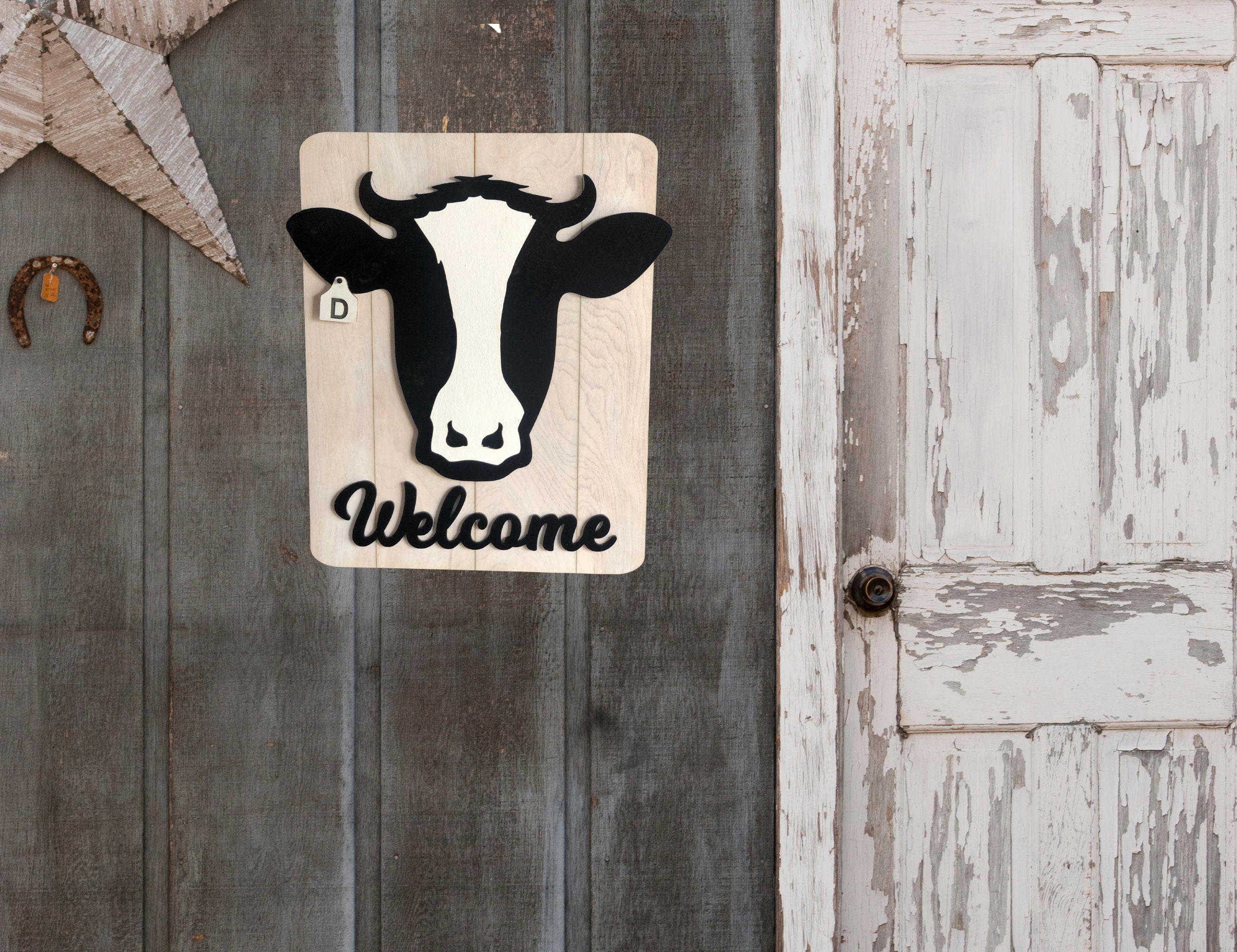 Personalized Custom Cow Welcome Door Hanger, Cow Wall Sign - Etsy
