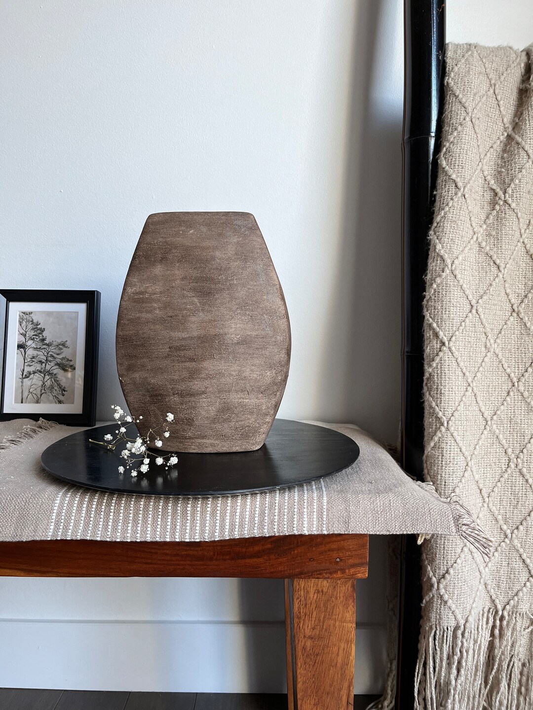 Distressed Ceramic Vessel, Brown and Beige Textured Ceramic Rustic Vase ...