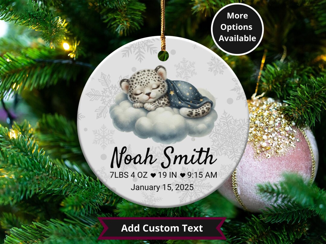 Baby Birth Stat Ornament, Baby Snow Leopard, Personalized Custom Gift ...