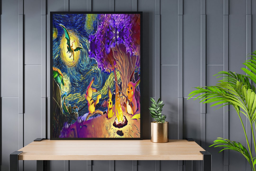 Starry Night Campfire Canvas Po Ke Mon Painting Print Po Ké Mon Print ...