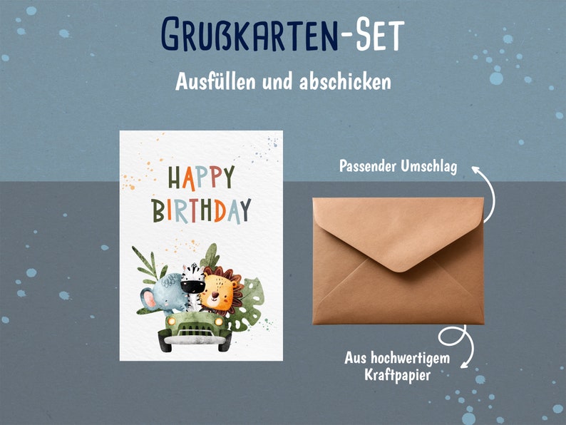 Safari Birthday Card for Kids - Jungle Animals Postcard A6 - Happy ...
