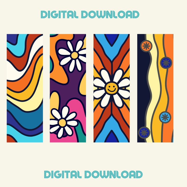 Retro Design Printable Bookmarks SET OF 8 Retro Color - Etsy