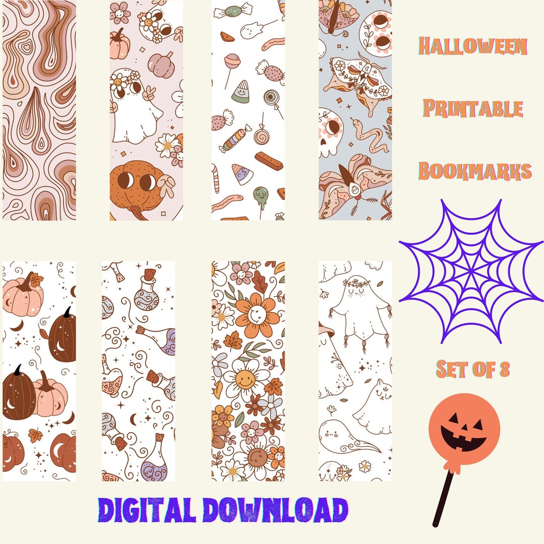 Printable Bookmarks - Groovy Halloween Inspired Bookmarks (SET OF 8 ...
