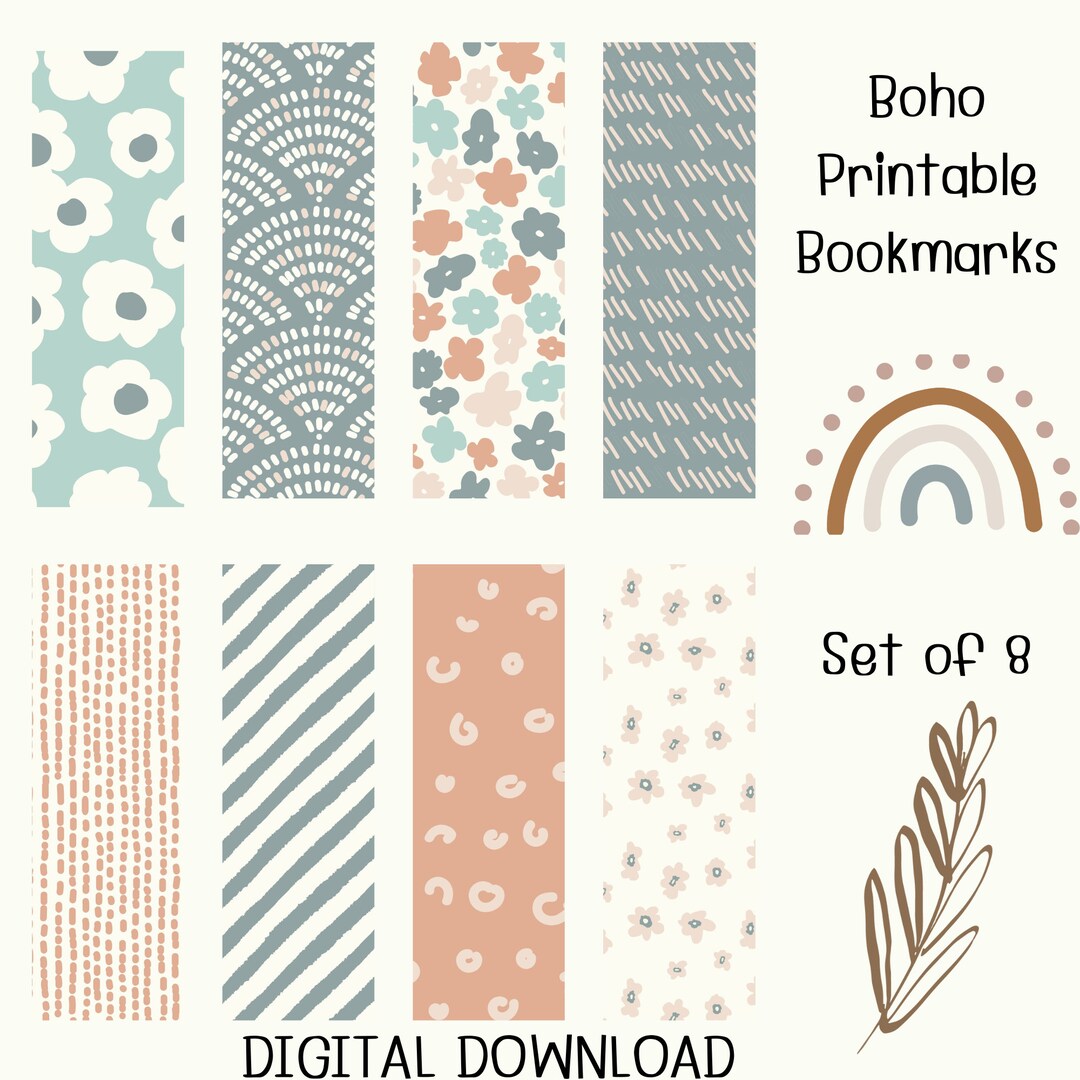 Boho-inspired Printable Bookmarks SET OF 8 Minimalistic Boho Printable ...