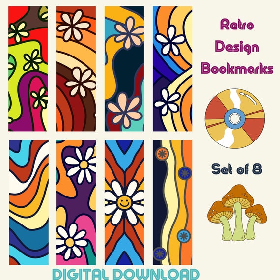Retro Design Printable Bookmarks SET OF 8 Retro Color - Etsy