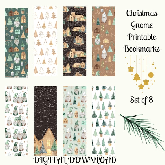Christmas Gnome Printable Bookmarks SET OF 8 - Etsy